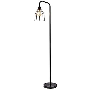 VONLUCE Industrial Floor Lamp Black, Rustic Cage Reading Floor Lamp with Heavy Metal Based Mid-Century, 62" Farmhouse Style Modern Standing Light for Bedroom, Living Room, Office