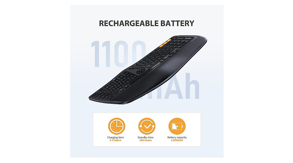 ProtoArc Backlit Ergonomic Wireless Keyboard for Multi-Device Use