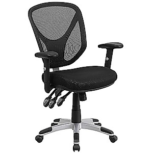 Flash Furniture Sam Mid-Back Black Mesh Multifunction Swivel Ergonomic Task Office Chair with Adjustable Arms