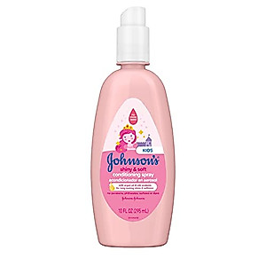 Johnson's Shiny & Soft Tear-Free Kids' Hair Conditioning Spray with Argan Oil & Silk Proteins, Paraben-, Sulfate- & Dye-Free Formula, Hypoallergenic & Gentle for Toddlers' Hair, 10 fl. oz