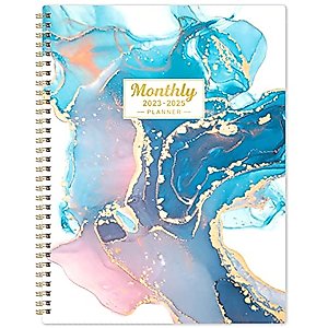 2023-2025 Monthly Planner/Calendar - Jul. 2023 - Jun. 2025, Monthly Planner 2023-2025, 8.5" × 11", Two-Year Monthly Planner with Flexible Cover, Monthly Tabs, Pockets - Pink Waterink