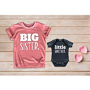 Big Sister Little Brother Outfit Matching Shirts Sets Baby Newborn Outfits Shirt (Mauve/Charcoal Black, Kid (3Y) / Baby (1-3M))