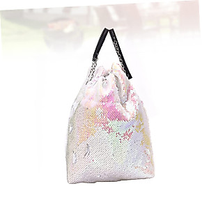 OSALADI Luxury Sequin Messenger Bag Women's Bucket Bag with Chain Large Capacity Tote Shiny Sequin Design White