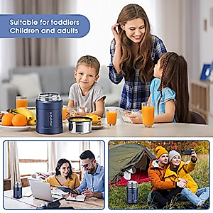 KOPOK Container for hot food, soup vessel, Insulated Lunch Container Hot Food Jar Stainless Steel Vacuum Bento Lunch Box with Spoon for Office Picnic Travel Outdoors (Blue(1 Pack))