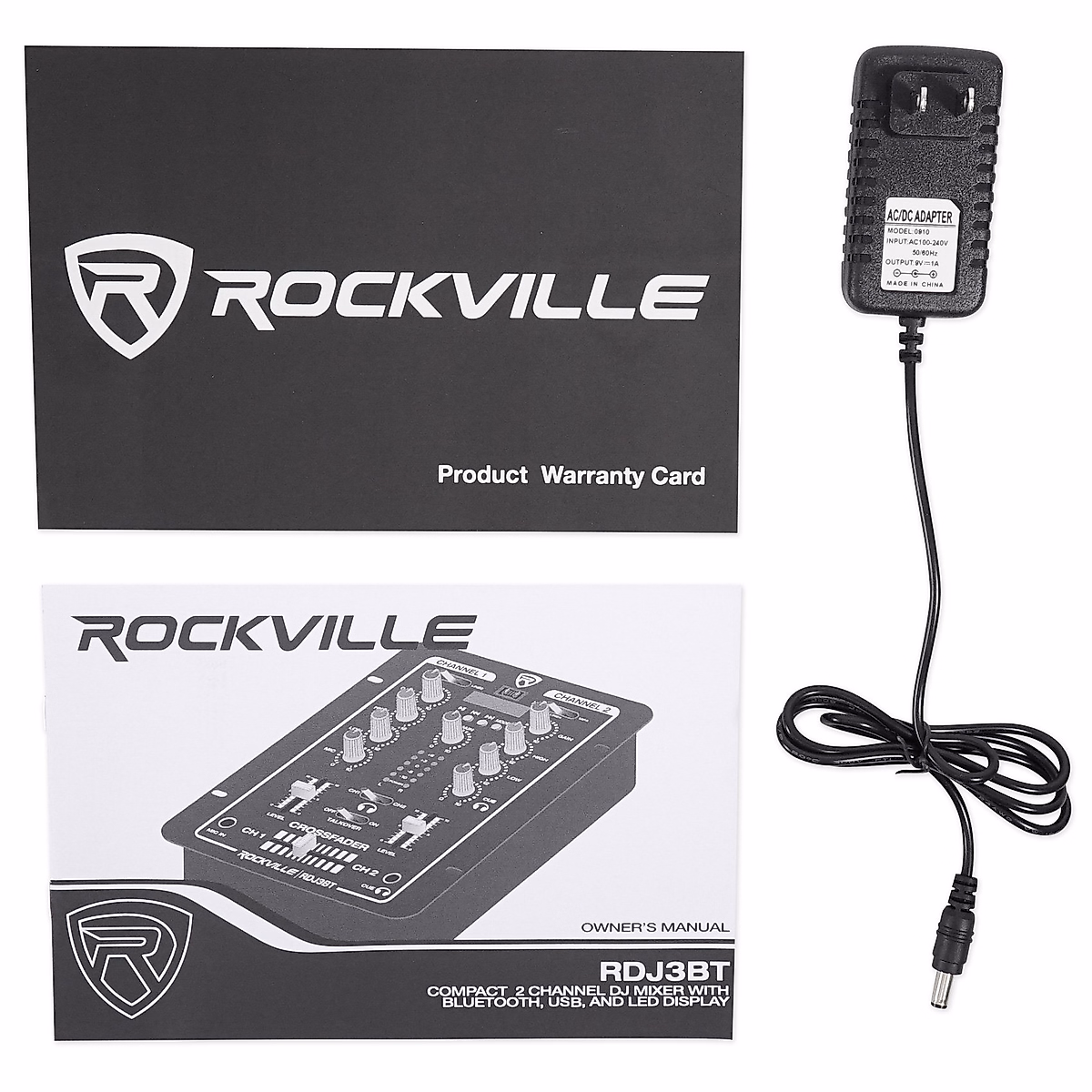 Rockville RDJ3BT 2 Channel DJ Mixer with USB, Bluetooth, Talkover, 4 Line Inputs