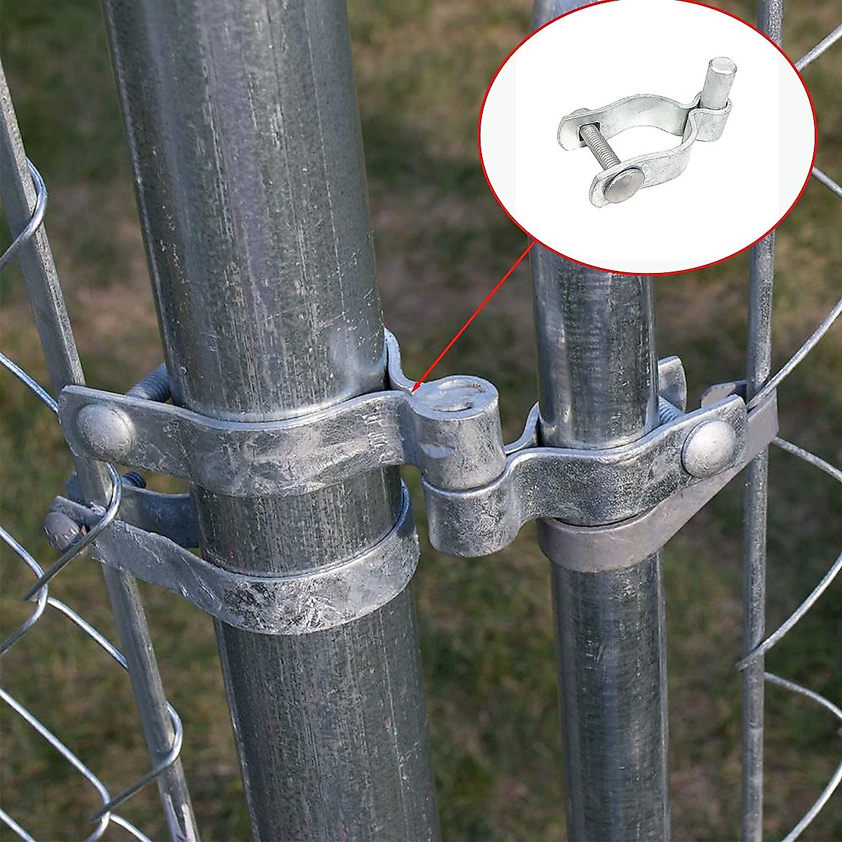 2 Pack Chain Link Fence Gate Post Hinge - Use for Outside Diameter Post/Pipe - Galvanized Chain Link Post Gate Hinge - Nut/Bolt Included (1-5/8 Inch)