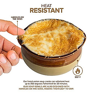 Stock Your Home Mini French Onion Soup Crocks (4 Count) - 10 Ounce Oven Safe French Onion Soup Bowls - Two-Toned Brown & Ivory Miniature Ceramic Porcelain Soup Bowls - Stoneware Crocks for Soup