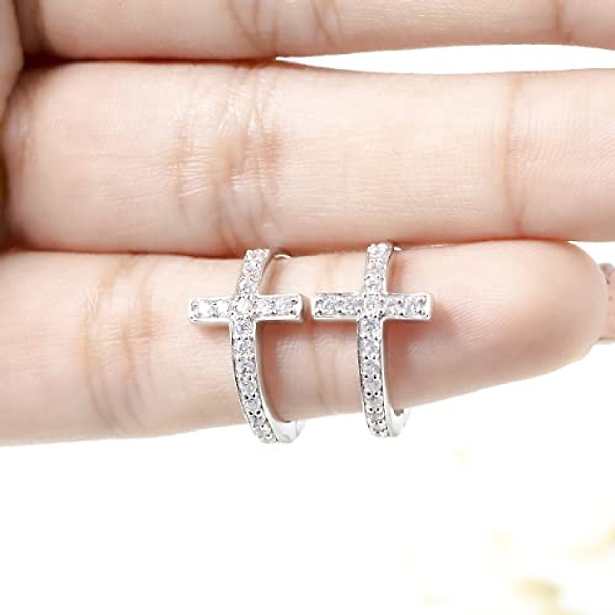 0.40 Cttw Cubic Zirconia Cross Huggie Hoops Earrings for Women in 925 Sterling Silver by Octa Pearl