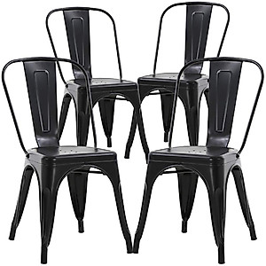 Metal Dining Chairs Set of 4 Outdoor Indoor Restaurant Cafe Tolix Bistro Kitchen Farmhouse Chairs with Back, Stackable Industrial Metal Chairs Hold Up to 330lbs, Black