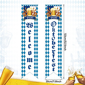 Oktoberfest Welcome Banner Decorations, Blue and White Bavarian Flag Check Welcome Porch Sign Banner, Welcome Oktoberfest Door Banner Decorations for German Oktoberfest Beer Festival Party Supplies