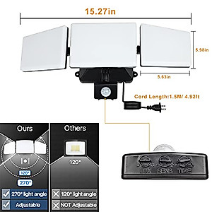 DLLT 50W Security Lights Motion Outdoor, LED Flood Light Fixture with 3 Adjustable Heads, IP65 Waterproof, 6000K Daylight Super Bright Exterior Lights Wall Mounted for Garage, Yard, Porch, Garden
