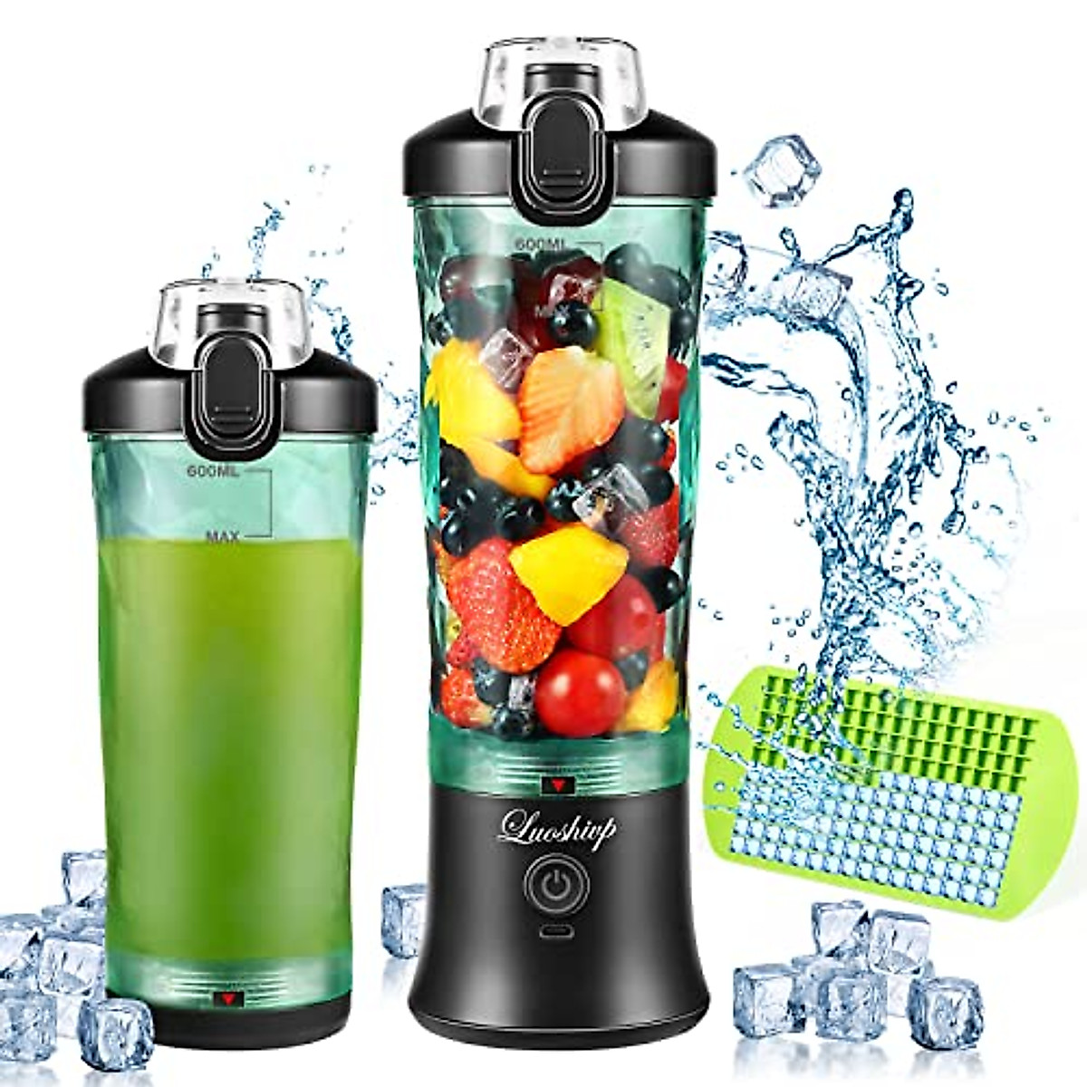 Portable Blender,22 Oz Mini Blender for Shakes and Smoothies,Personal Blender with Rechargeable USB,Fruit,Smoothie,Baby Food Mixing Machine Blender With 6 Blades ,for Home,Kitchen,Travel ,Sports (black)