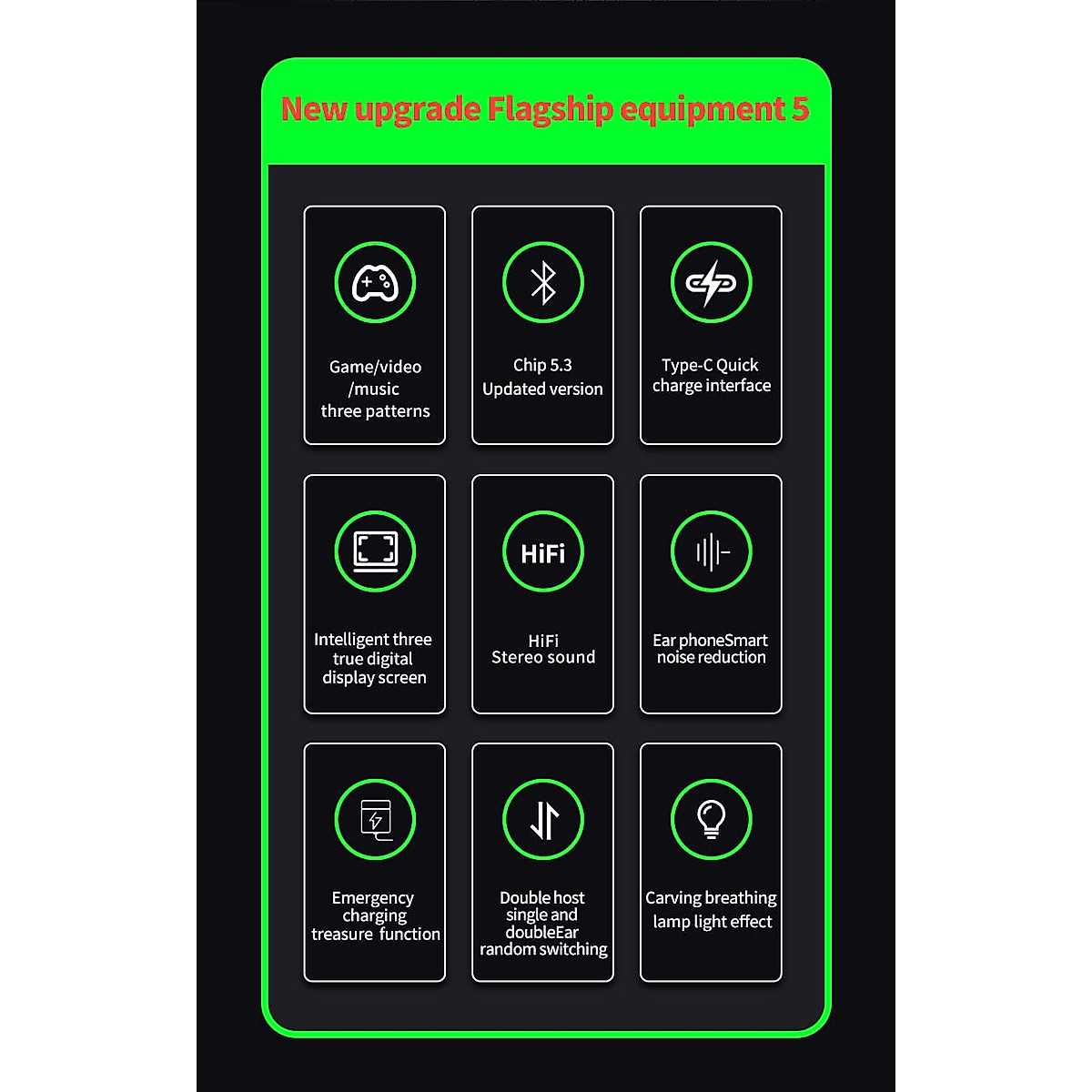 VOLT PLUS TECH Wireless V5.3 LED Pro Earbuds Compatible with Asus ROG Phone 6D Ultimate IPX3 Water & Sweatproof/Noise Reduction & Quad Mic(Black)