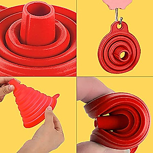 Snowyee Funnels for Filling Bottles, Collapsible Wide Mouth Water Bottle Kitchen Silicone Funnel (3 in 1 Set/Red)