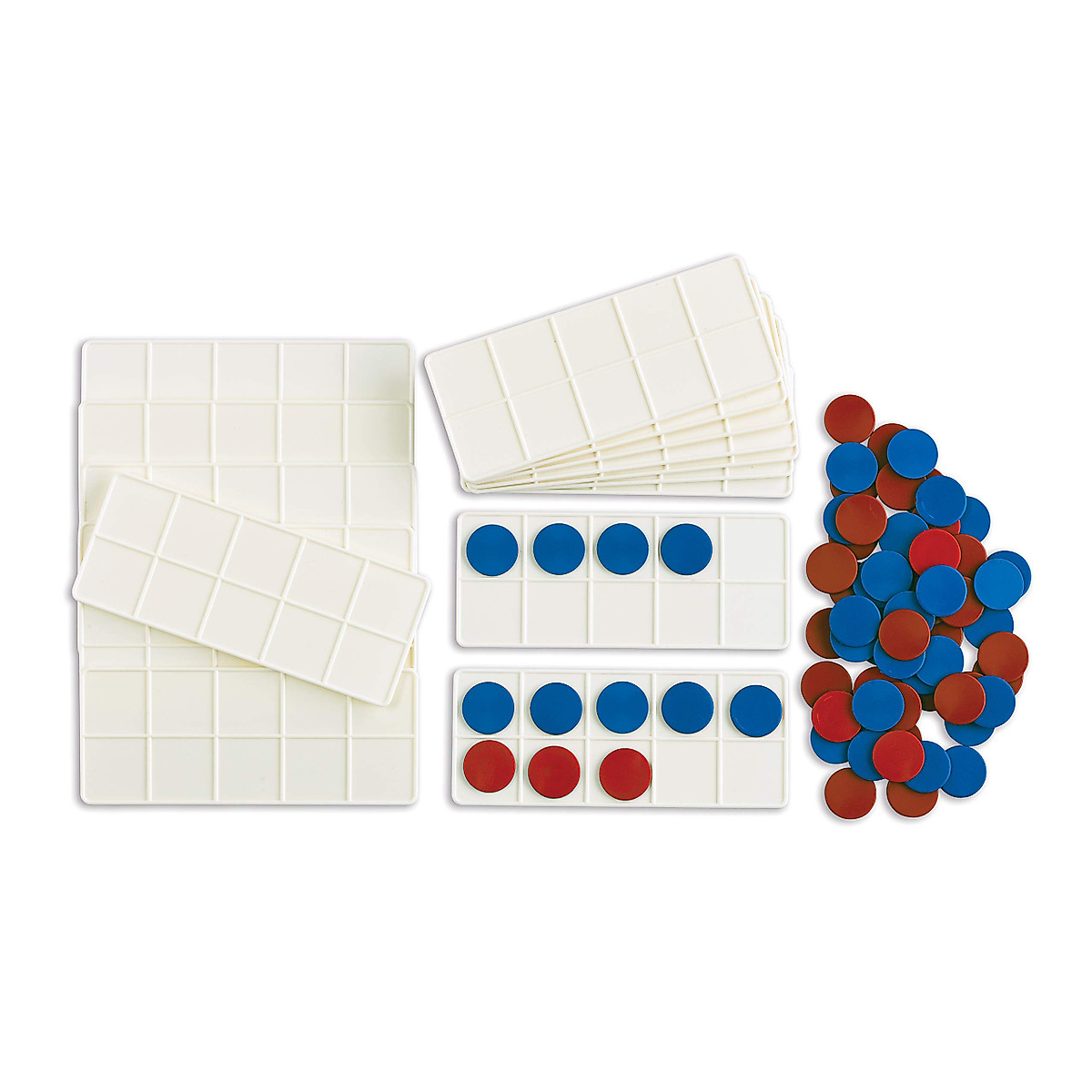 edxeducation Ten Frame Classroom Set - Math Manipulatives for Kids - 16 Plastic Ten Frames - 160 Counters - Classroom Math Supplies