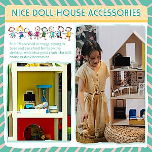 2 Pieces Doll House TV Miniature Dollhouse Accessories Small TV Cabinet Dollhouse Miniature Furniture 1:12 Scale Furniture Decoration Accessories for Kids