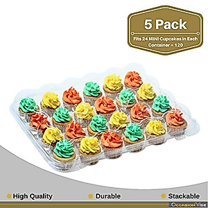 OccasionWise 24 Mini Cupcake Container Box - Perfect for Mini Cupcakes with Tall Toppings - 5 Pack