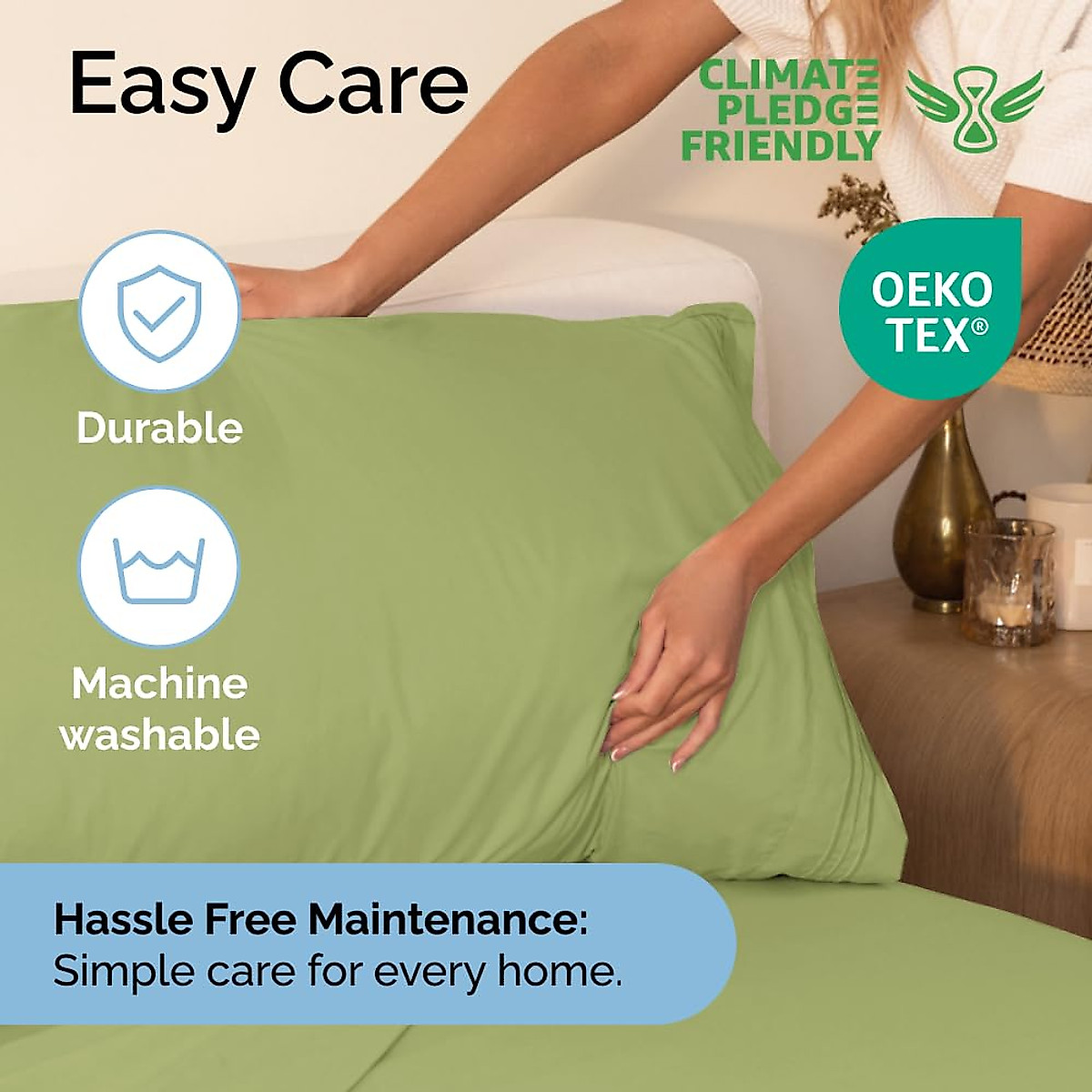 CGK Unlimited Split King 7 Piece Bed Sheet Set- Hotel Luxury Bed Sheets for Women, Men, Kids & Teens Deep Pockets, Breathable & Cooling, Easy Fit, Soft & Wrinkle Free Light Olive Sheets