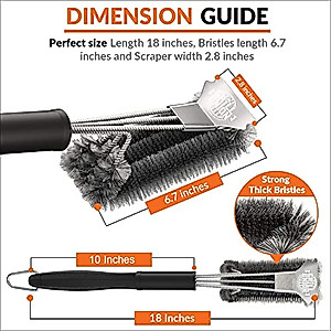 BBQ Grill Brush&Scraper for Outdoor Grill 18" Stainless Steel Grill Cleaning Brush Grill Grate Cleaner Safe Grill Accessories for Weber Gas, Charcoal, Smoker, Cast Iron,Infrared-Gifts for Men