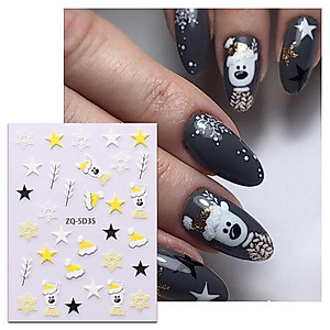 JMEOWIO 3D Embossed Christmas Nail Art Stickers Decals Self-Adhesive Pegatinas Uñas 5D Snowflake Xmas Winter Holiday Green Nail Supplies Nail Art Design Decoration Accessories 4 Sheets