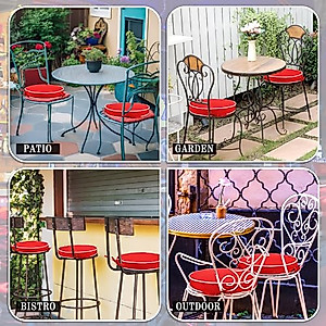 Kigley 4 Pcs 15 Inch Outdoor Round Bistro Chair Cushions Patio Bistro Round Foam Seat Cushion Round Chair Cushions with White Edge and Tie for Patio Bistro Garden (Red)