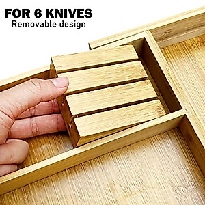 ZHOMA Bamboo Expandable Kitchen Drawer Organizer for Utensils Holder - Silverware Organizer/Utensil Holder and Cutlery Tray with Grooved Drawer Dividers - Natural