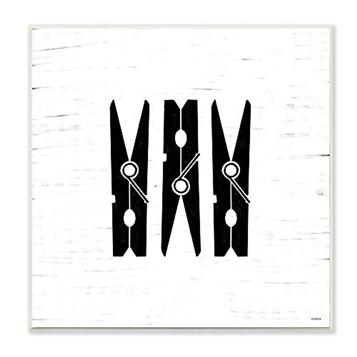 Stupell Industries Clothespin Laundry Bathroom Black and White Design Wall Plaque, 12 x 12, Multi-Color