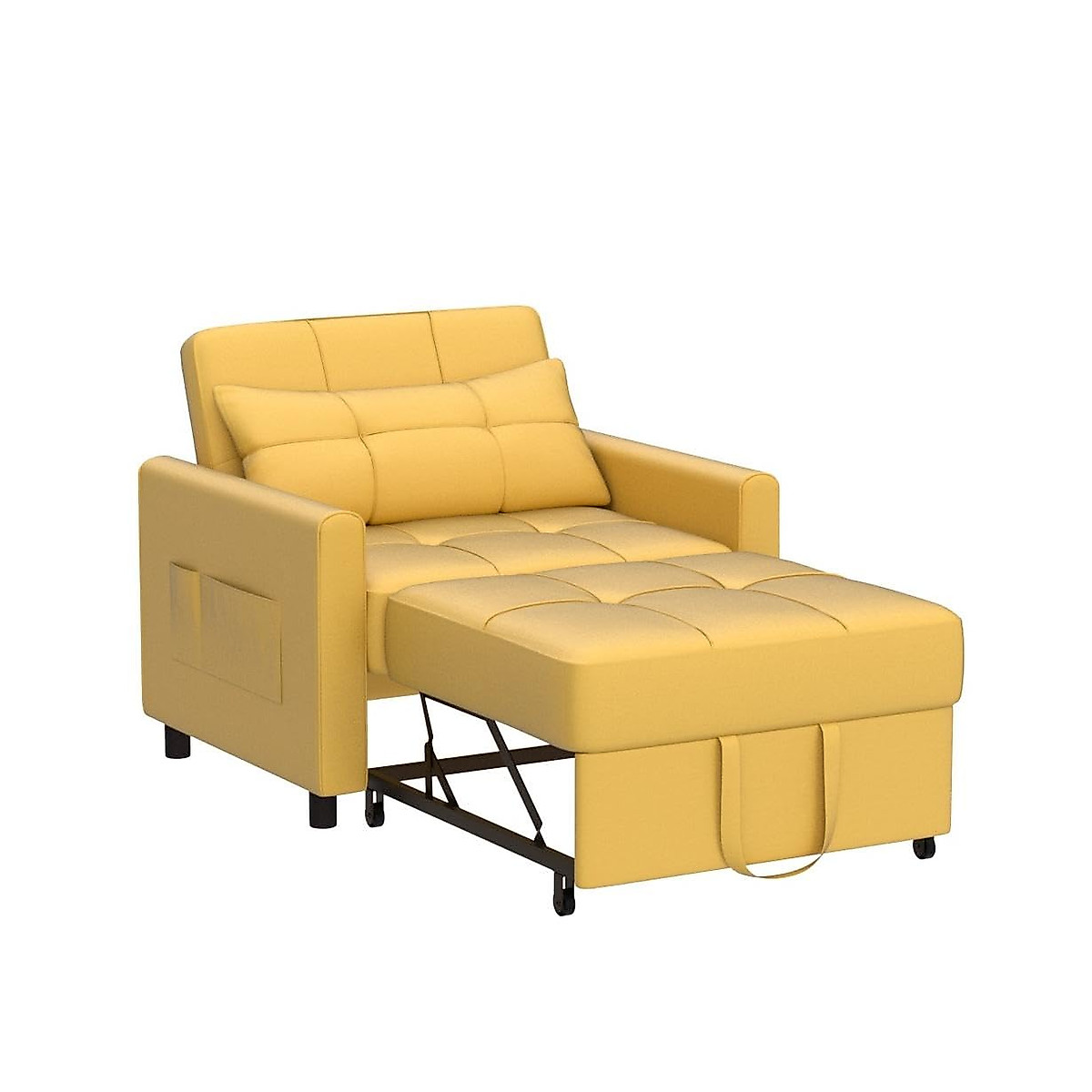 Aiho Convertible Sleeper Sofa Chair Bed, 3-in-1 Adjustable with Pillow & Pocket - Multi-Functional in Modern Linen Fabric for Apartment, Yellow