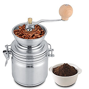 BEIJIALY Manual Coffee Grinder, Stainless Steel Manual Coffee Bean Mill Grain Mill Spice Nuts Grinding Mill Hand Tool, Portable Hand Crank Mill for Home Office Cafe(Silver)