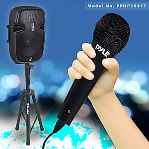 Pyle Wireless Portable PA Speaker System - 1500W High Powered Bluetooth Compatible Active Outdoor Sound Speakers w/USB SD MP3 RCA - 35mm Mount, Stand, Microphone, Power Cable - Pyle PPHP155ST