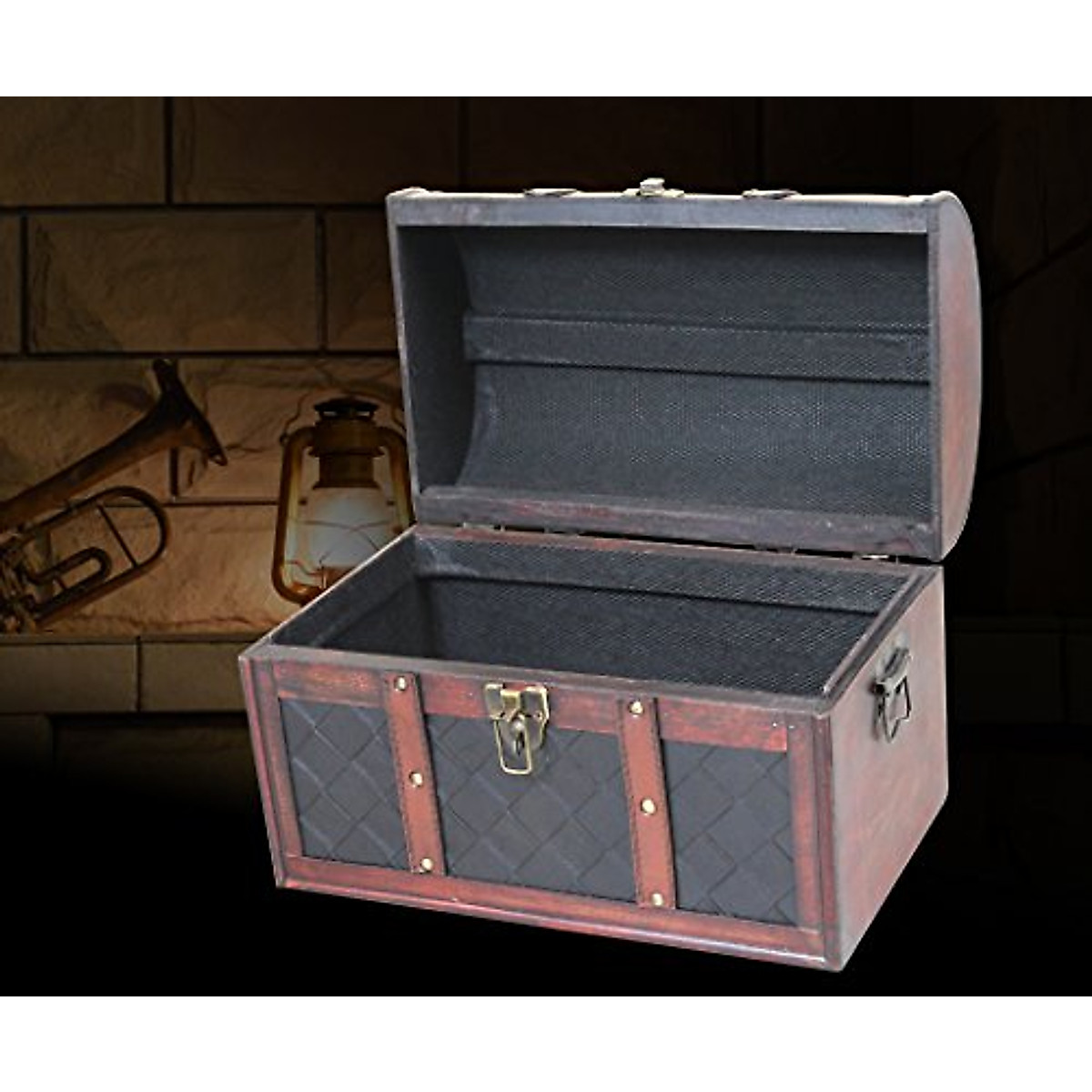 Vintiquewise(TM Wooden Leather Treasure Chest