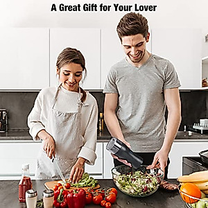 Electric Automatic Salt or Pepper Grinder, Pepper or Salt Mill Grinder USB Rechargeable, Upgraded Ultra-Larger Capacity with 3 Replaceable Container, LED Light, One Hand Operated