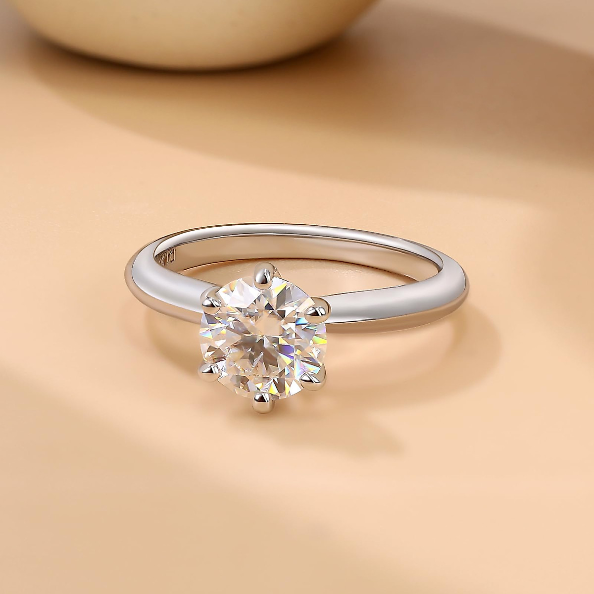 Ladylike Engagement Rings for Women 18K Plated Sterling Silver 1.5CT 7.5mm Six Prongs Round Cut Solitaire Moissanite Diamond Promise Rings D Color VVS1 Clarity Wedding Engagement And Anniversary,