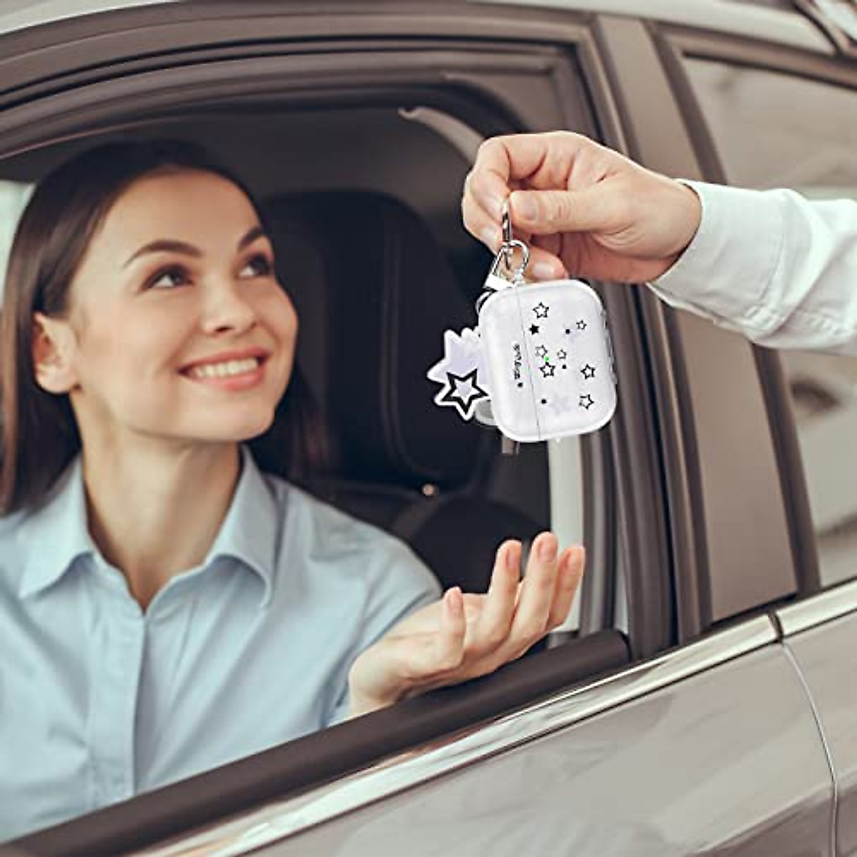 AirPod Pro 2 Case with Star Keychain, Cute Charms Star Pattern Design Clear Soft Protective Cover for AirPods Pro 2nd Generation 2022 Case