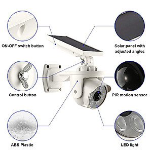 EVERSECU 2400 Lumen 6 LEDs Motion Sensor Solar Flood Lights Outdoor PAN/TILT manually Adjustable Solar Spotlight with Battery Waterproof Wireless Security Dummy/Decoy Camera for Garden Porch Barn