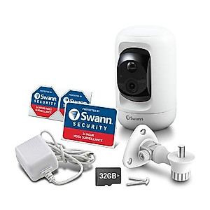 Swann Pan & Tilt Indoor 1080p Full HD Wi-Fi Home Security Camera with 2-Way Talk, Remote Camera Movement, Siren, Heat and Motion Triggered Mobile Alerts, Night Vision, Free Cloud & Local Recording