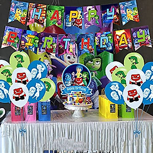 32 Pcs Inside Out Birthday Party Decorations,Party Supply Set for Kids with 1 Happy Birthday Banner Garland , 13 Cupcake Toppers, 18 Balloons for Inside Out Party Decorations