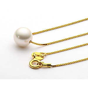 DENGGUANG Floating Pearl Pendant Necklace for Women, 8mm Freshwater Cultured White Single Pearl Necklaces with Gold Plated Silver Chain, Pearl Jewelry Gifts for Wife Mom friend