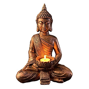 Fenteer Buddha Statue Home Decor Resin Tealight Holder Buddha Figures Room Decor Buddha Candle Holder Garden Sculpture - B