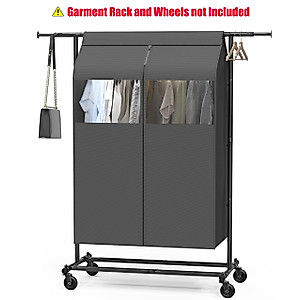 SimpleHouseware Garment Covers for Clothes Rack/Closet/Hanging Clothes, Enclosed Clear Window, Dark Grey