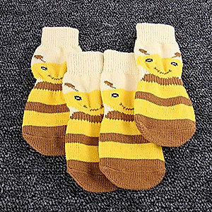 Baluue 4pcs Warm Knitted Socks Anti- Slip Bee Socks Adorable Stockings Pet Supplies (Yellow, Size 5XL) Pet Supply