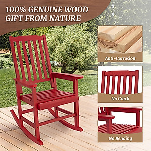 Cozyman Outdoor Rocking Chairs Set of 2, Acacia Wood Rocking Chairs, Patio Rocker Chair with Wide Seats, Red