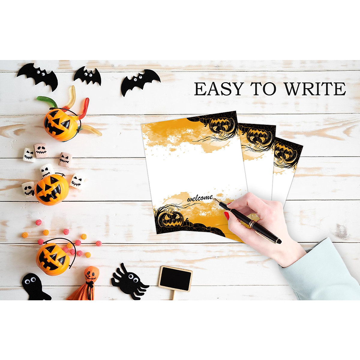 25 Pack Halloween Tent Place Cards, Place Cards for Table Setting, Folded Eggshell Paper Name Tent Cards for Halloween Holiday Dinner Decorations - HW03