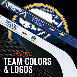 Franklin Sports Buffalo Sabres NHL Mini Hockey Stick Set - NHL Team Knee Hockey Stick and Ball Set - Two Players - Great Toy for Kids