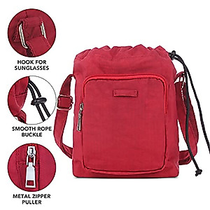 Lily queen Small Drawstring Crossbody Bags for Women Fashion Nylon Bucket Purse Lightweight Red