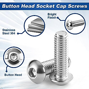 M6-1.0 x 16mm Button Head Socket Cap Screws Bolts, Stainless Steel 18-8 (304), Bright Finish, Fully Threaded, 50 PCS