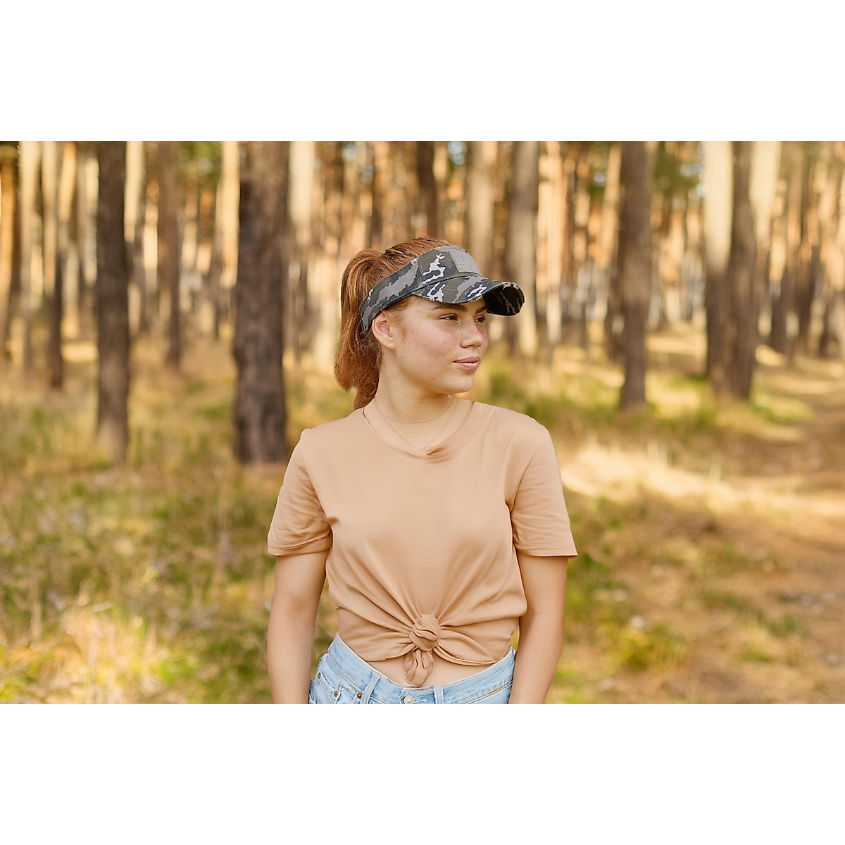 Vintage Distressed Visor Hat: American Flag - Black Camo