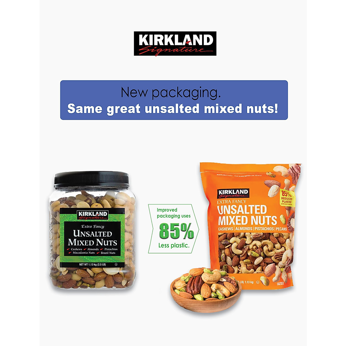 Kirkland Signature QNKDQK Extra Fancy Unsalted Mixed Nuts 2.5 (LB), 2 Pack of 40 Ounce, 99451458768