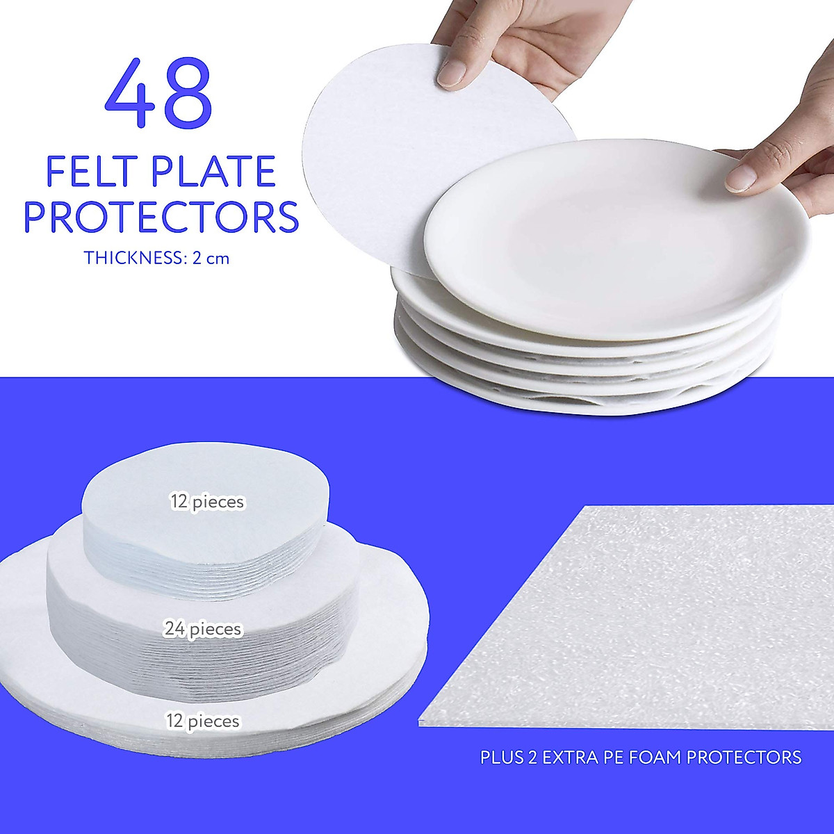 LotFancy China Storage Containers - Quilted 6-Piece Set Storage Box- Stores Chinaware, Stemware, Dinnerware, Dish Storage Service for 12, 48 Pcs Felt Protectors, Cardboard Dividers Included