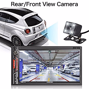 Double Din Car Stereo System - ABSOSO 7 Inch HD Touchscreen MP5 Car Player - Bluetooth Car Radio Receiver Supports PhoneLink Rear Front View Camera AM/FM USB/SD/AUX Input Steering Wheel Control